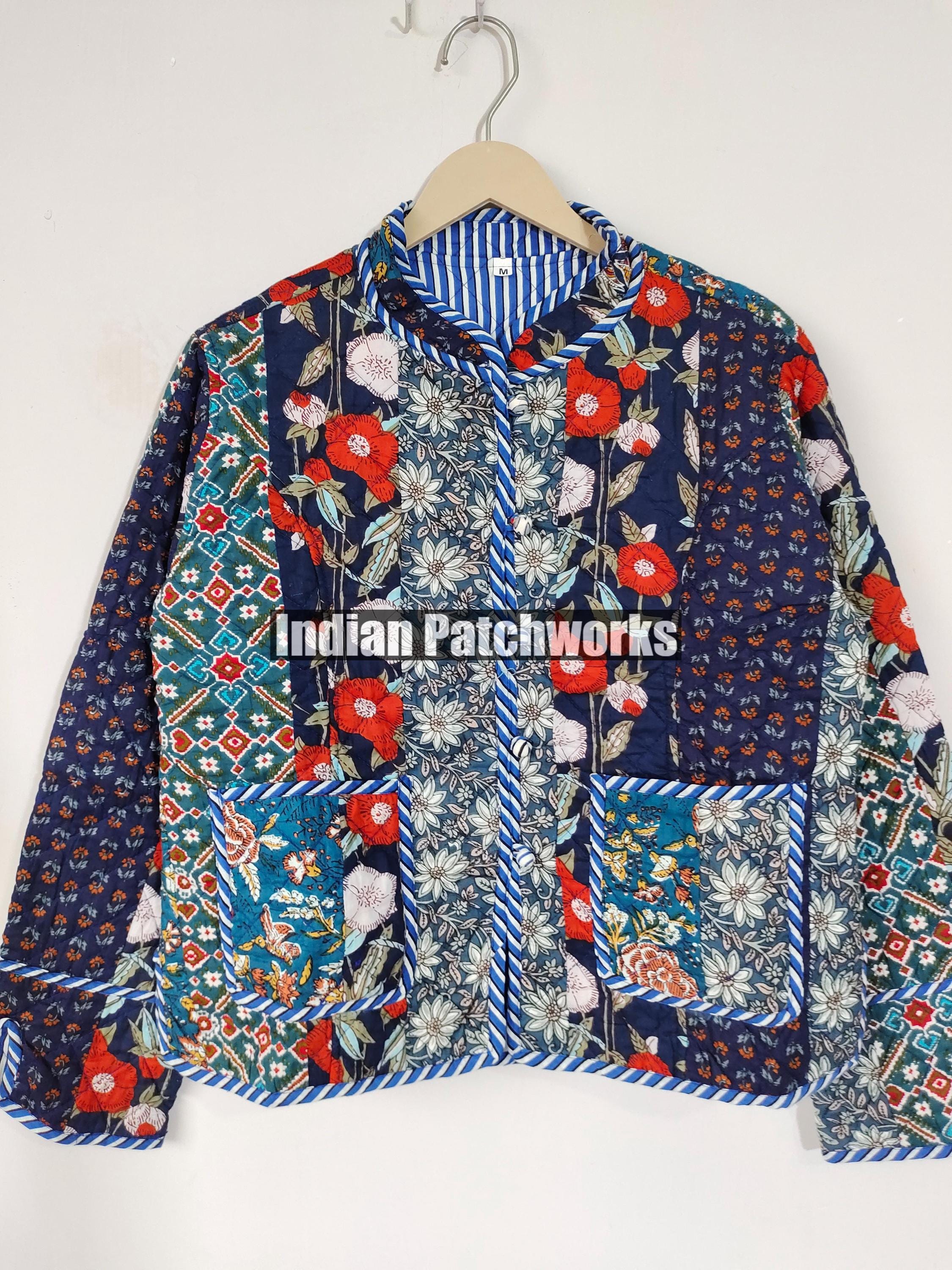 Indigo Blue Color Jacket, Cotton Quilted Handmade Cotton Floral Jacket ...