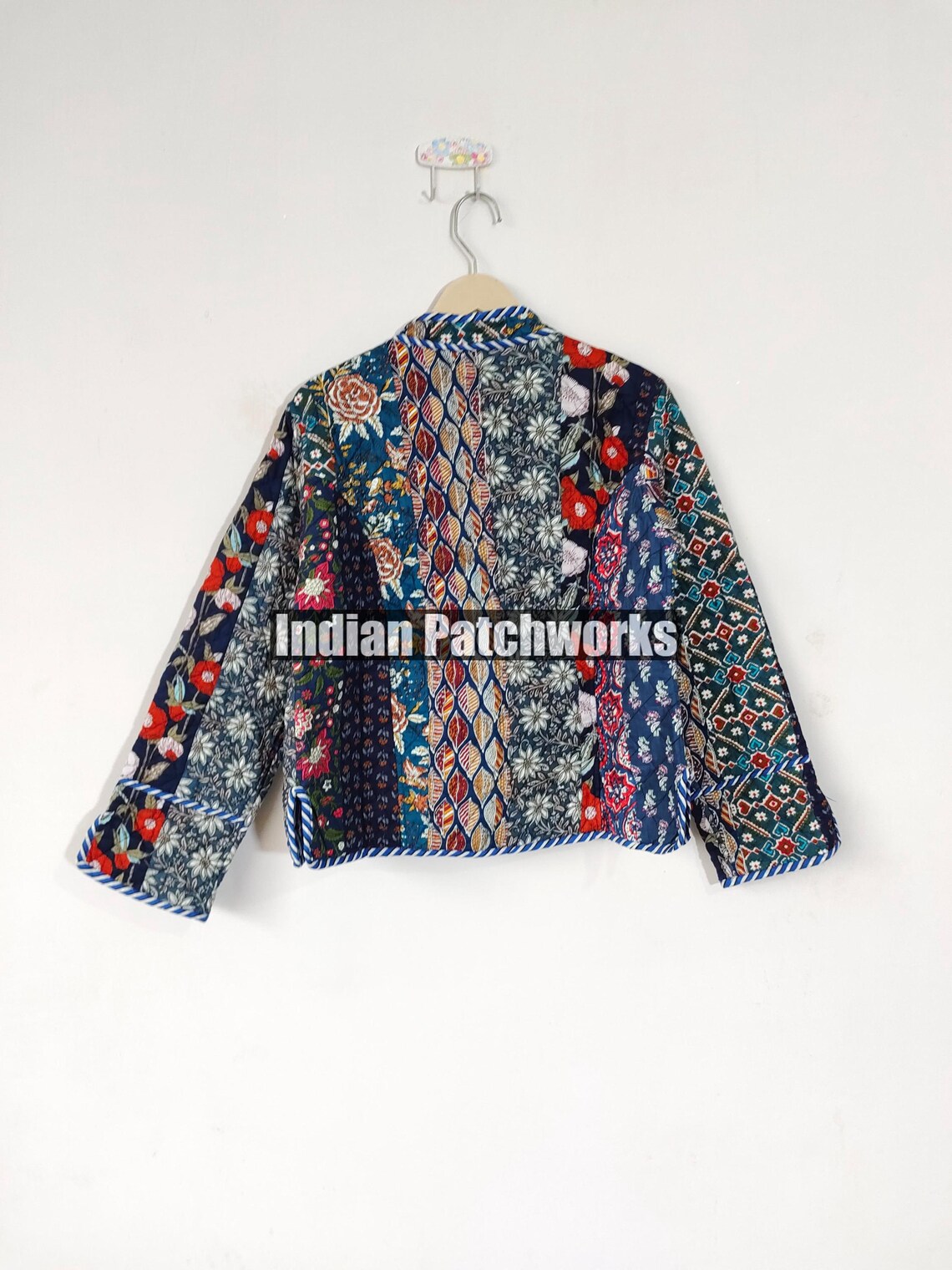 Indigo Blue Color Jacket, Cotton Quilted Handmade Cotton Floral Jacket ...