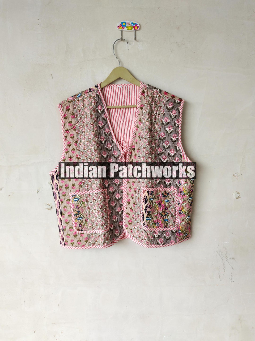 Indian Cotton Handmade Winter Jacket Coat, Sleeveless Cotton Block ...