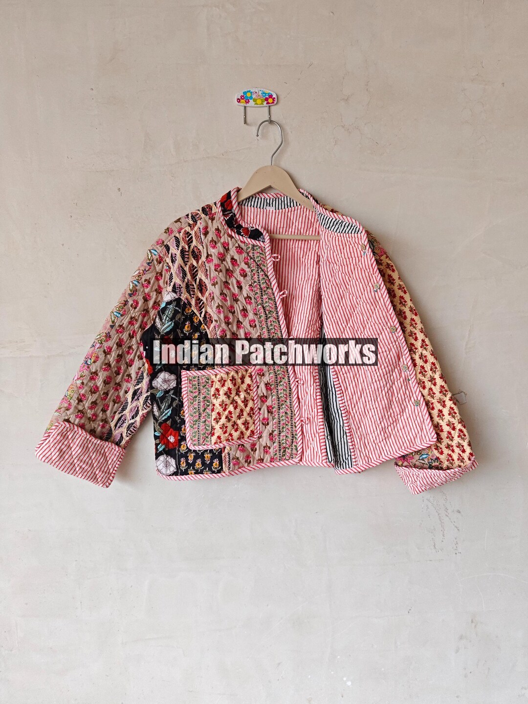 Multi Color Jacket, Cotton Quilted Jacket Women Wear Front Open Kimono ...