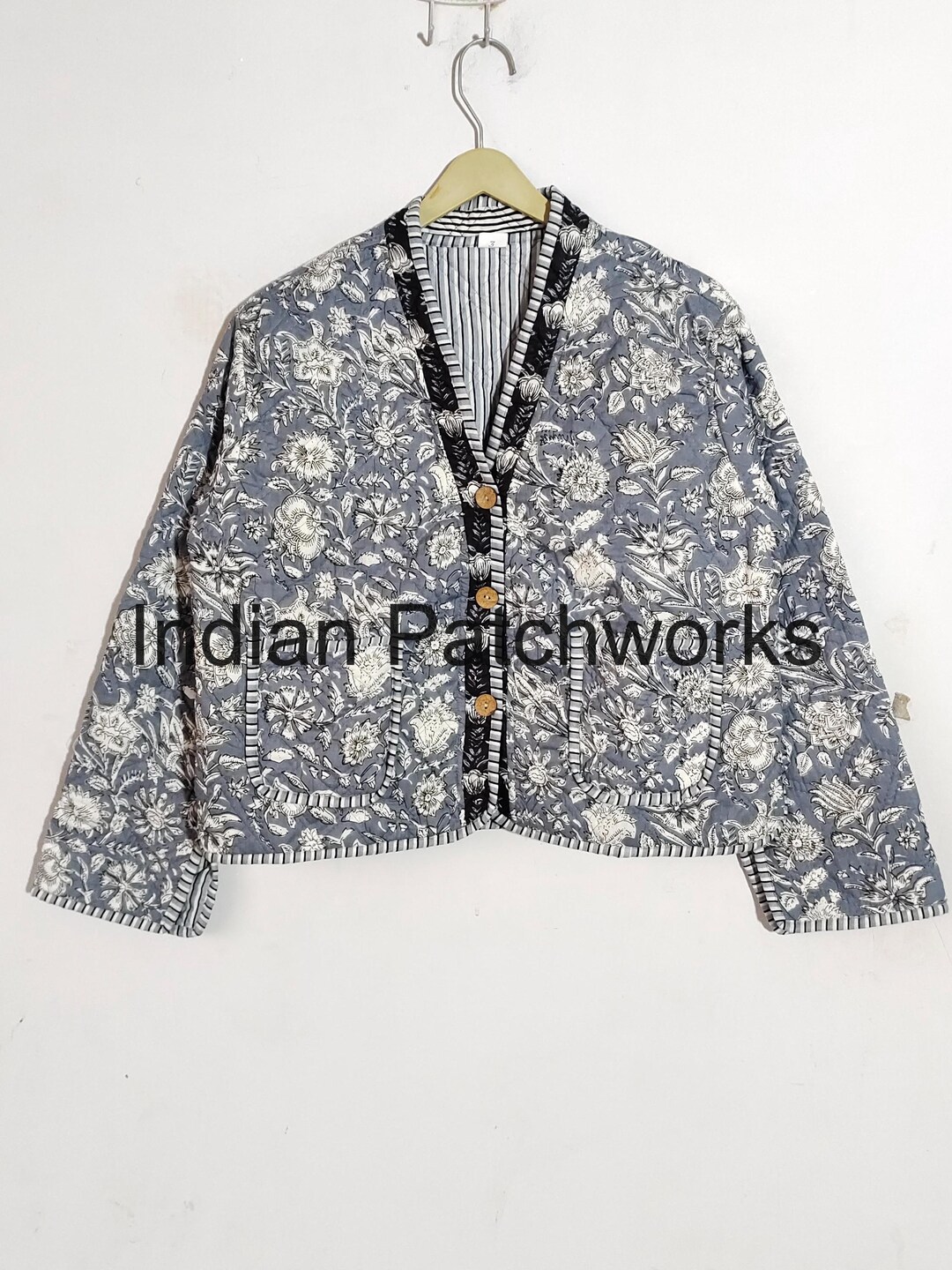 Hand Block Print Quilted Cotton Jacket: Reversible Floral Kimono - Etsy