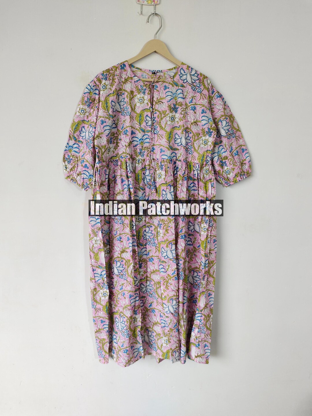 Summer Wear Block Print Midi Mini Women Girls Dress,deep Neck With ...