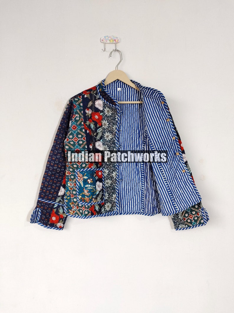 Indigo Blue Color Jacket, Cotton Quilted Handmade Cotton Floral Jacket ...