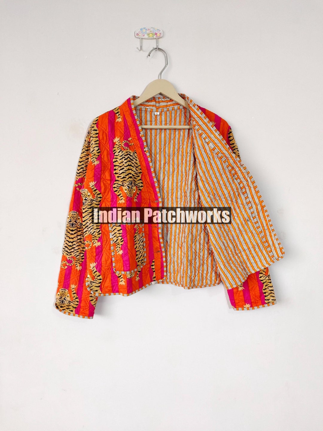 Orange Color Jacket, Cotton Quilted Handmade Cotton Floral Jacket ...