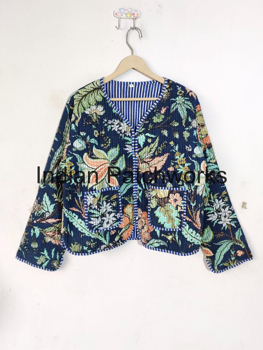 New Block Print Jacket, Cotton Quilted Handmade Cotton Beautiful Floral ...