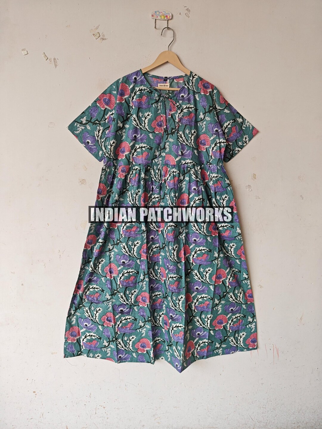 Gray Hand Block Print Midi Mini Women Girls Dress,deep Neck With String ...