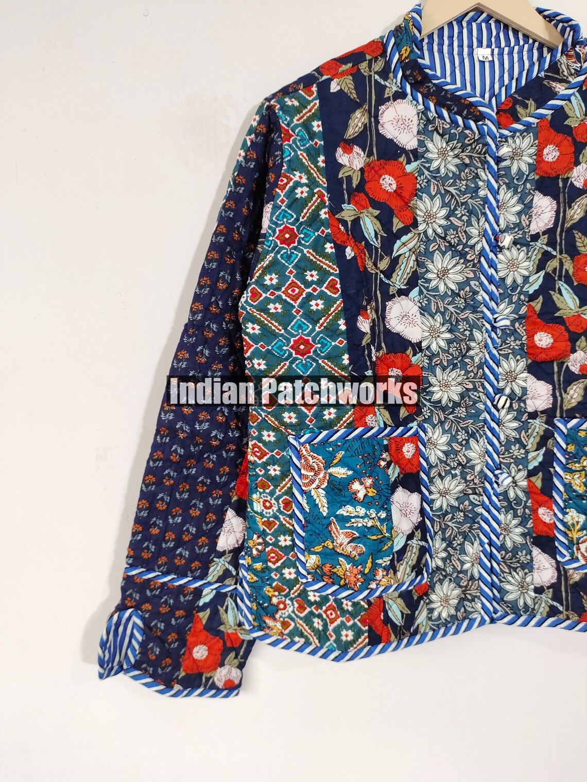 Indigo Blue Color Jacket, Cotton Quilted Handmade Cotton Floral Jacket ...