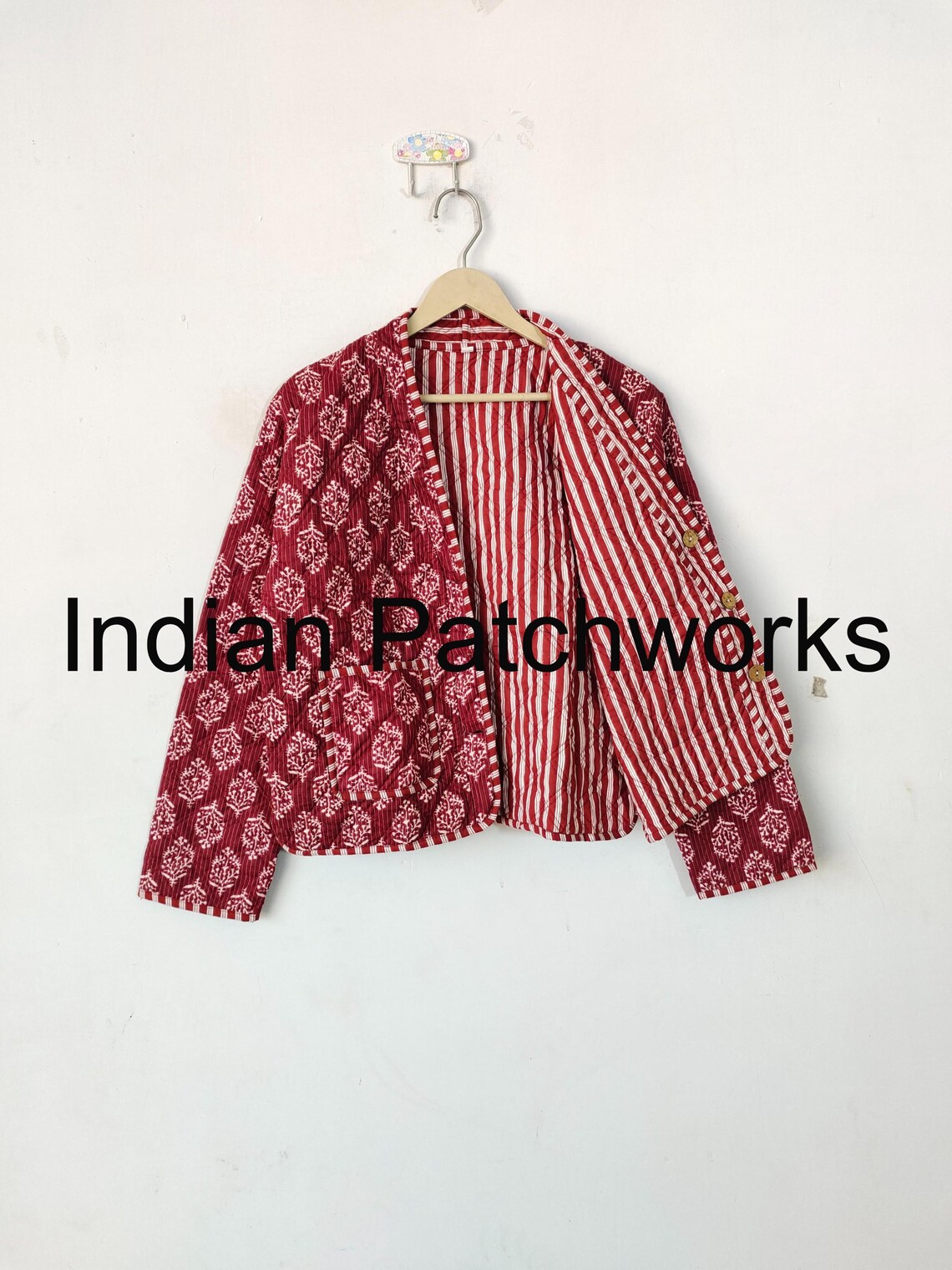 Hand Block Printed Cotton Quilted Jacket: Indian Floral Kimono - Etsy