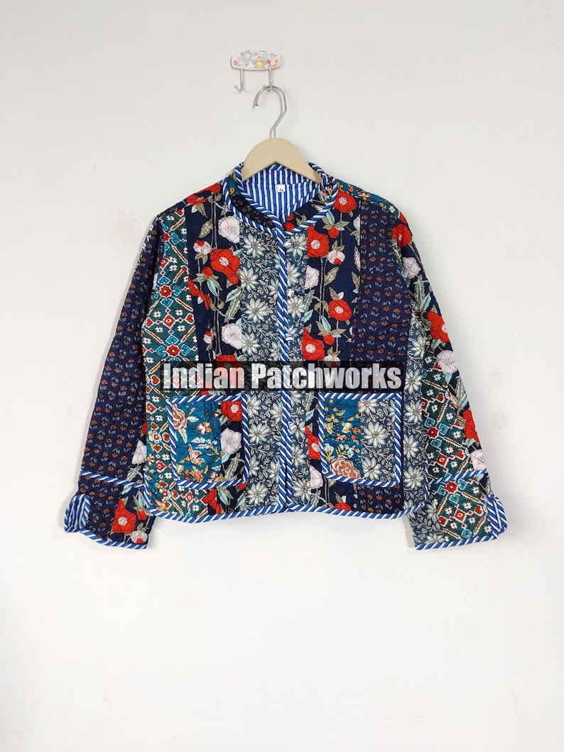 Indigo Blue Color Jacket, Cotton Quilted Handmade Cotton Floral Jacket ...