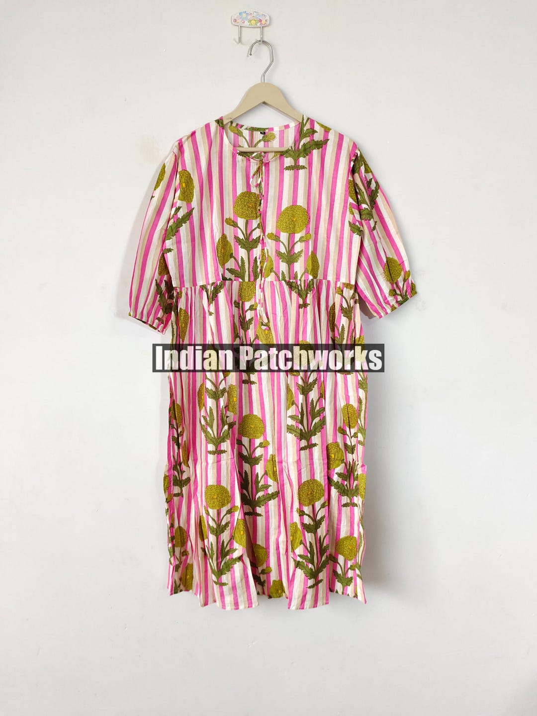 New Design Block Print Cotton Summer Midi Dress , Handmade Bohemian ...