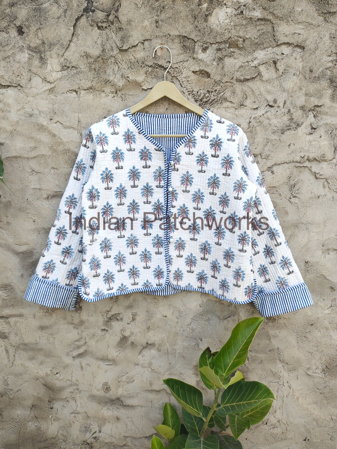 Indian Block Print Cotton Kantha Jacket: Reversible Quilted Party Wear ...