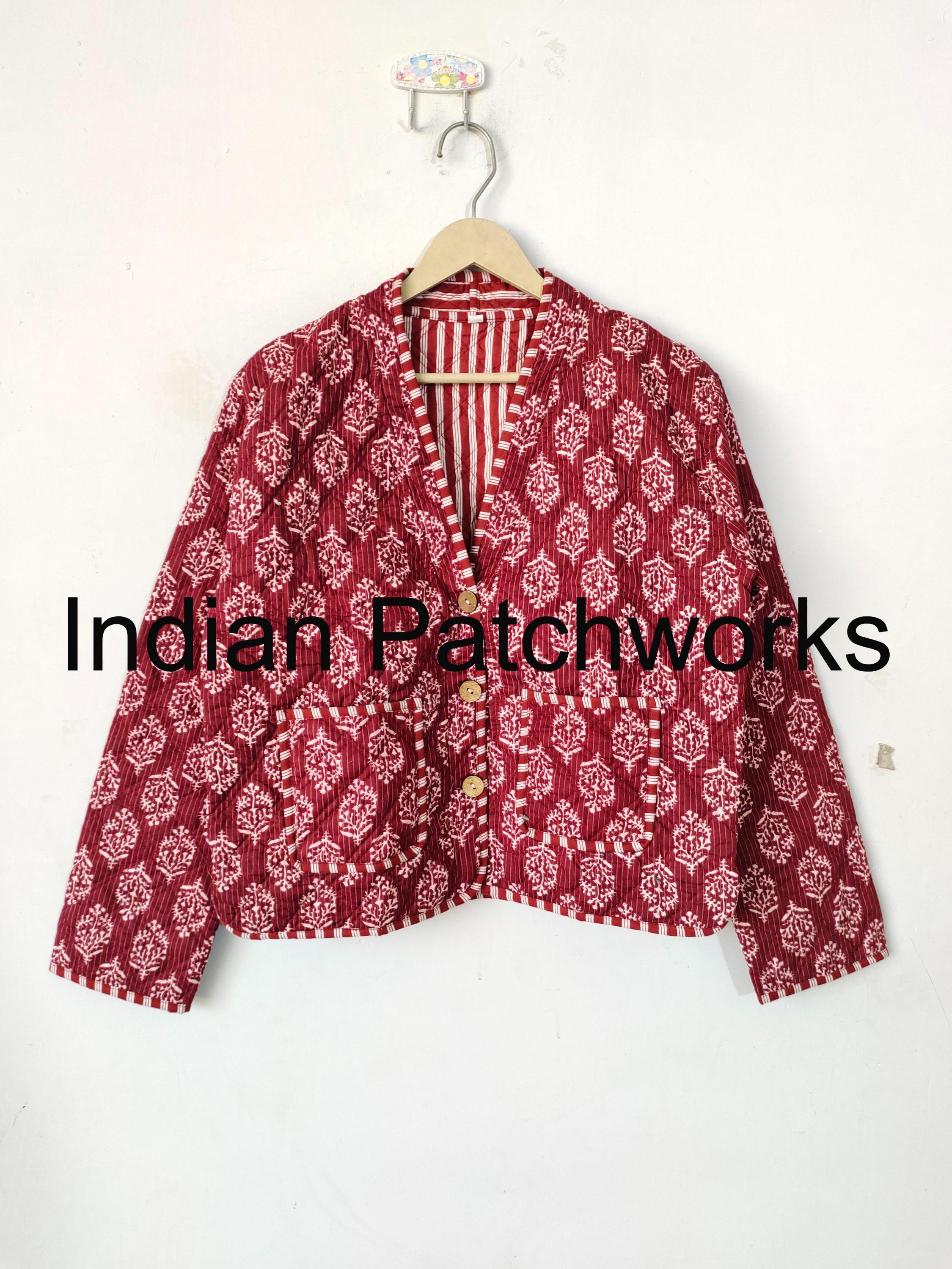 Hand Block Printed Cotton Quilted Jacket: Indian Floral Kimono - Etsy