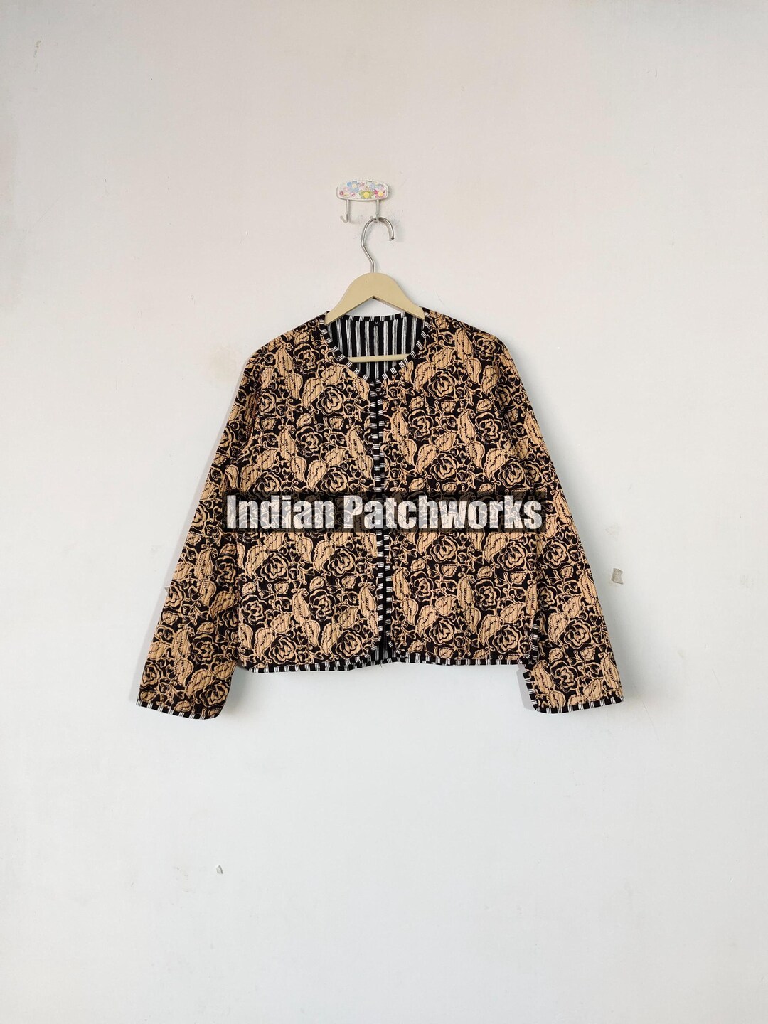 Black Color Jacket, Cotton Quilted Handmade Cotton Floral Jacket ...