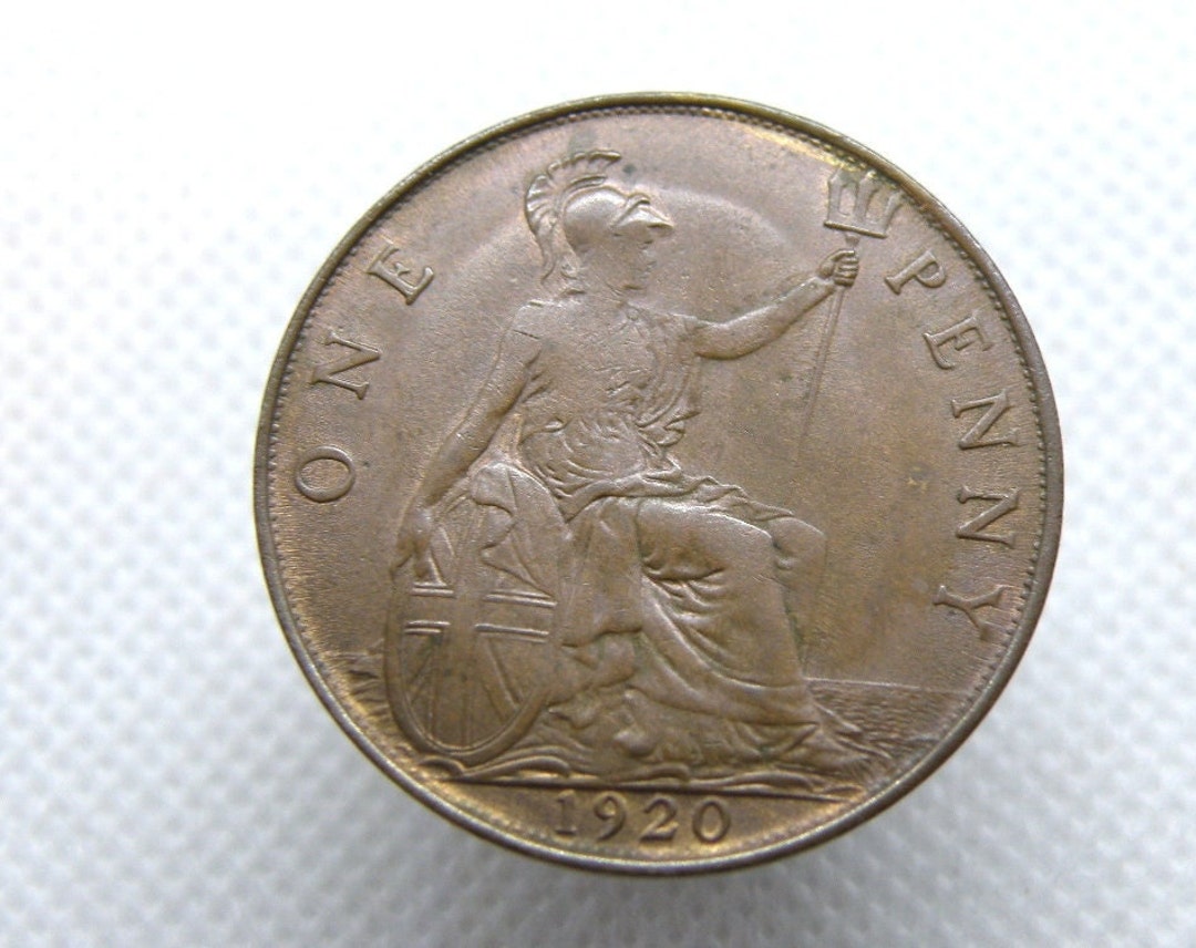 Original 1920 BRITISH PENNY COIN - King George V - Bronze - One Penny ...