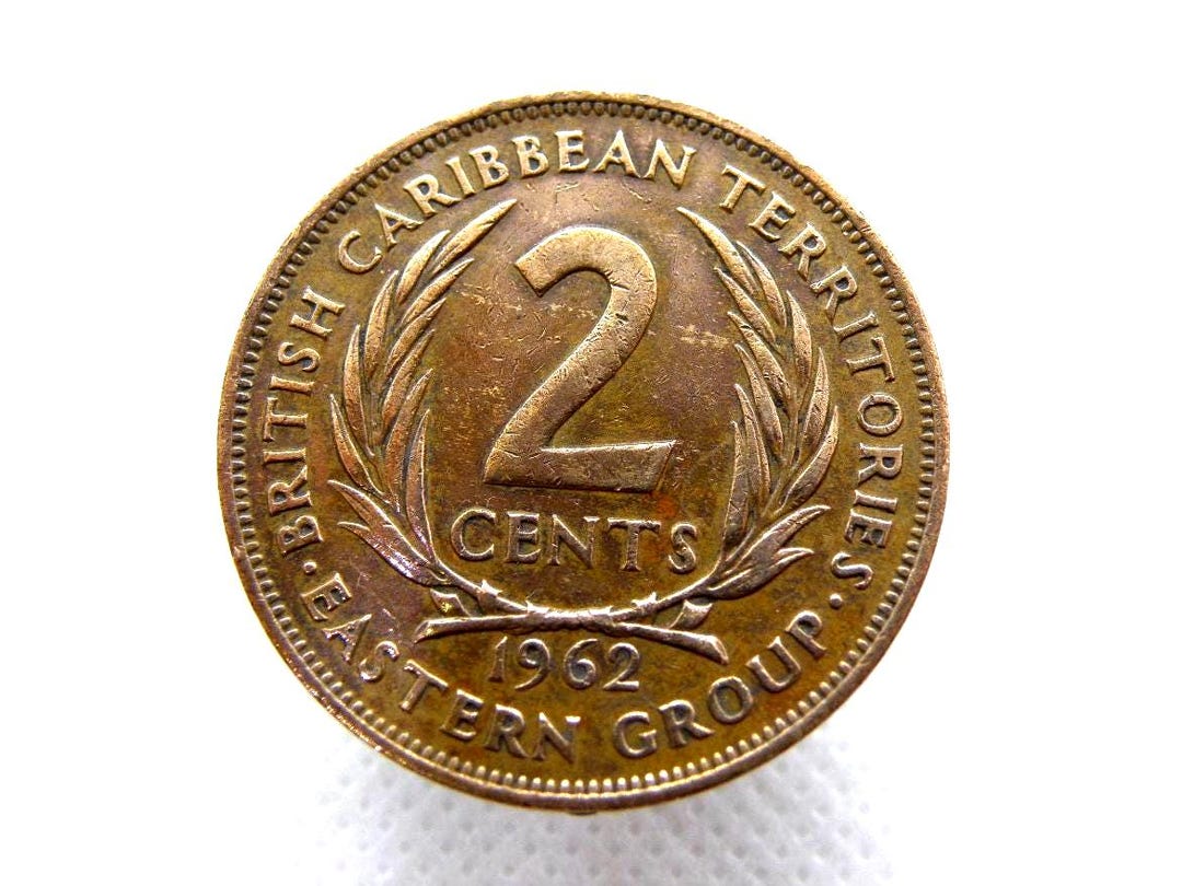 1962 Eastern British Caribbean 2 Cent Coin: Queen Elizabeth II Bronze ...