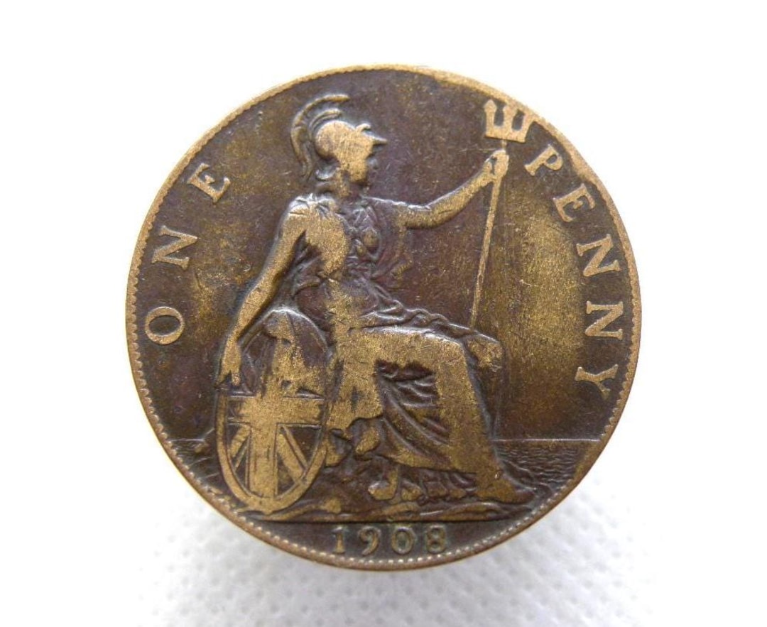 British 1908 PENNY COIN - King Edward VII - Bronze - Large One Penny ...