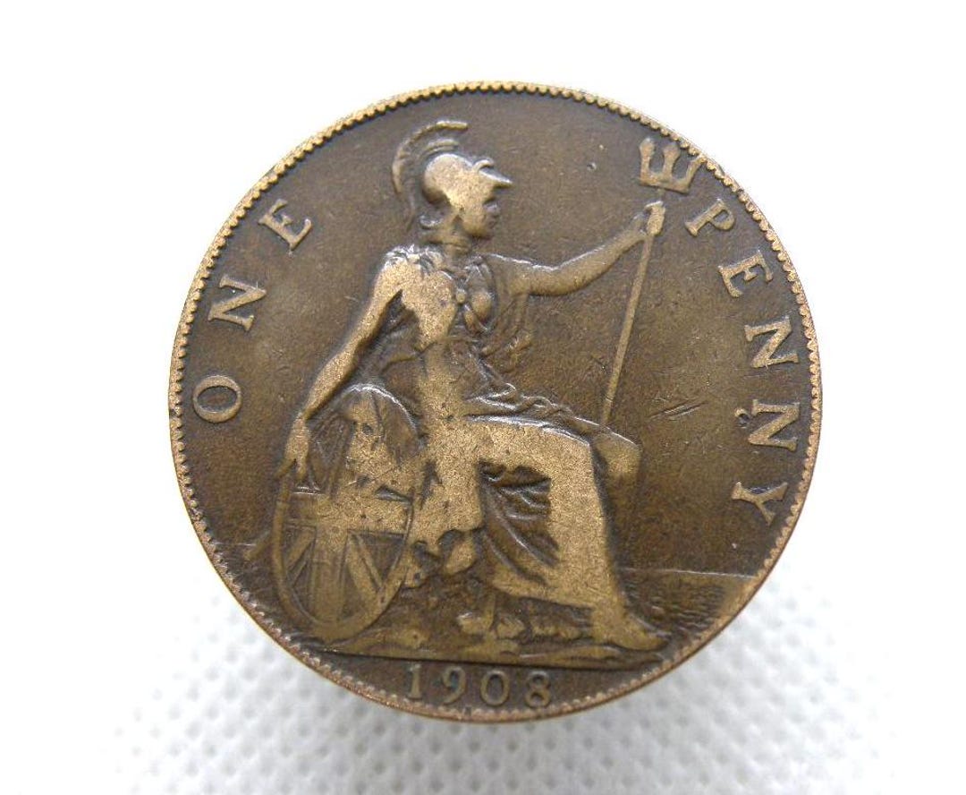 1908 PENNY COIN - King Edward VII - Bronze - Large One Penny Coin ...