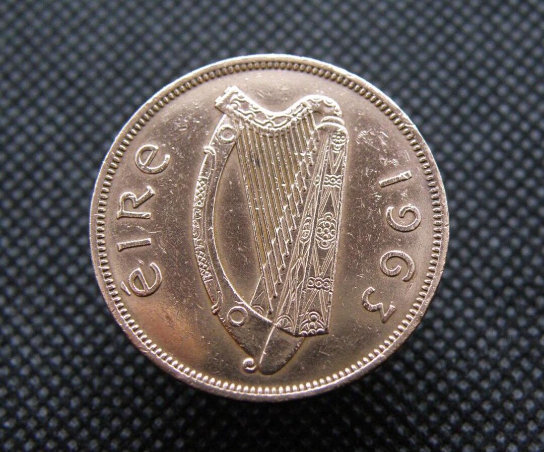 1963 IRELAND / EIRE PENNY Coin - Bronze 1d Coin - Hen & Chicks / Harp ...