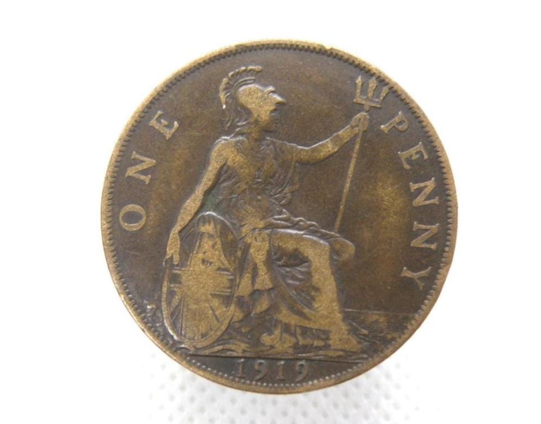 1919 PENNY COIN - King George V - Bronze - British One Penny 1d Coin ...
