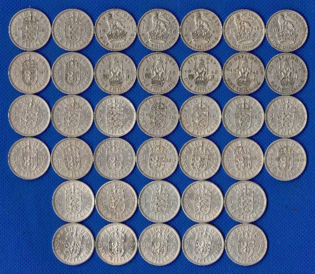 38 X SHILLING COINS - 1947 to 1966 - Complete Date Run English ...