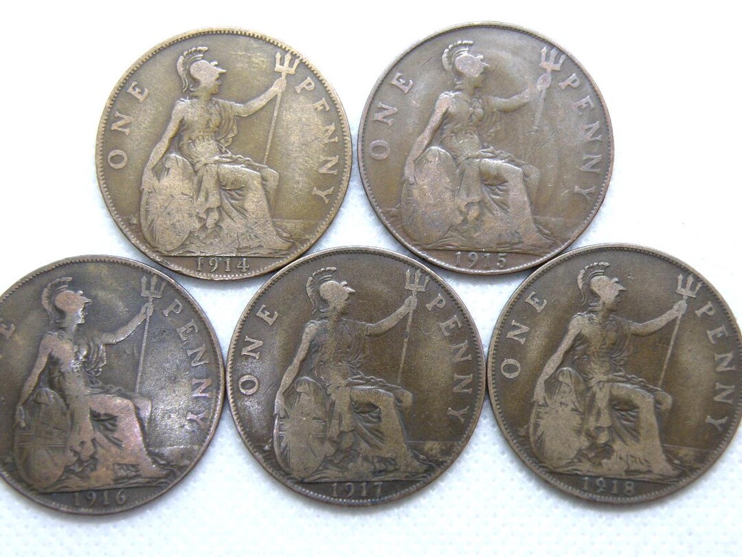 WORLD WAR ONE Coins - Genuine British Penny Coins 1914 1915 1916 1917 ...