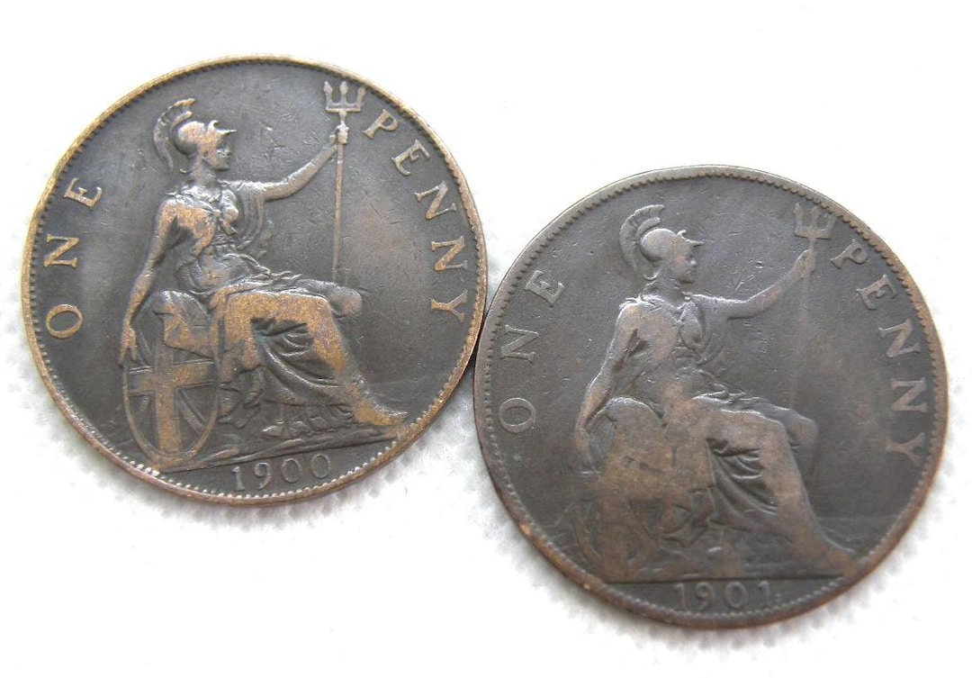 British VICTORIAN PENNY COINS 1900 & 1901 Queen Victoria Original ...