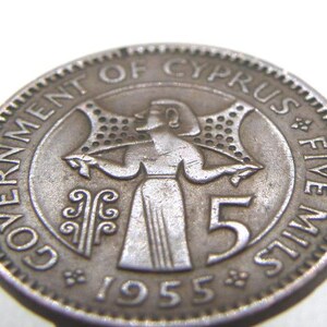 CYPRUS 1955 BRONZE COIN - 5 Mils Coin - Bronze Age Man Design - Genuine ...