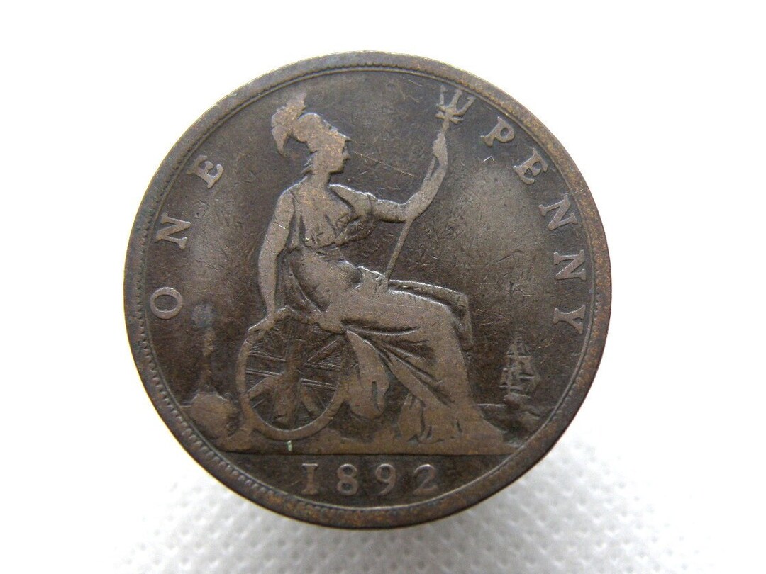 1892 PENNY COIN - Queen Victoria - Original Bronze One Penny 1d Coin ...