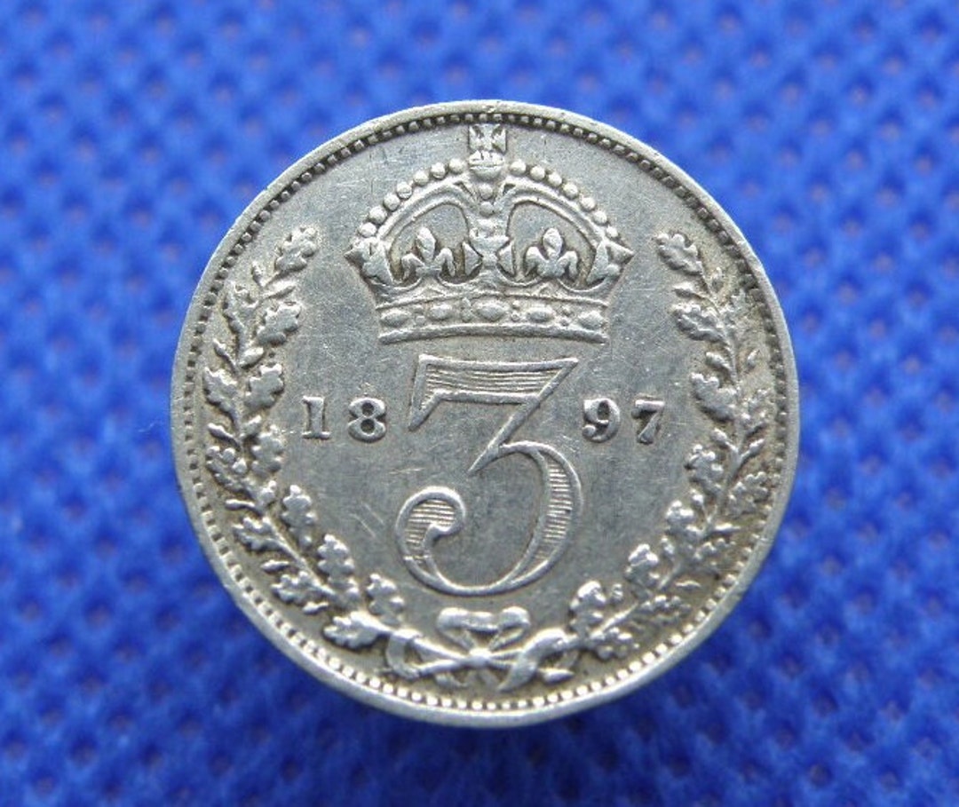 1897 Victorian THREEPENCE SILVER COIN British Silver 3d Queen Victoria ...