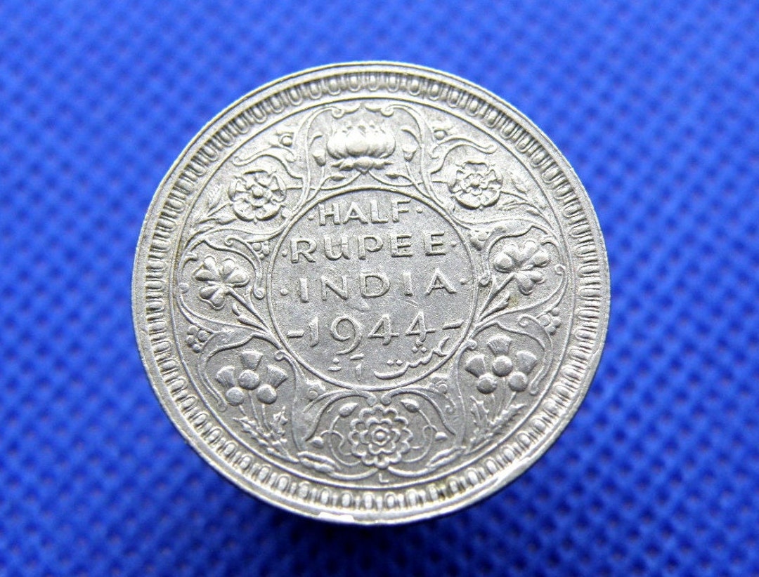 INDIA 1944 SILVER Coin King George VI Half Rupee 1/2R Coin Genuine ...