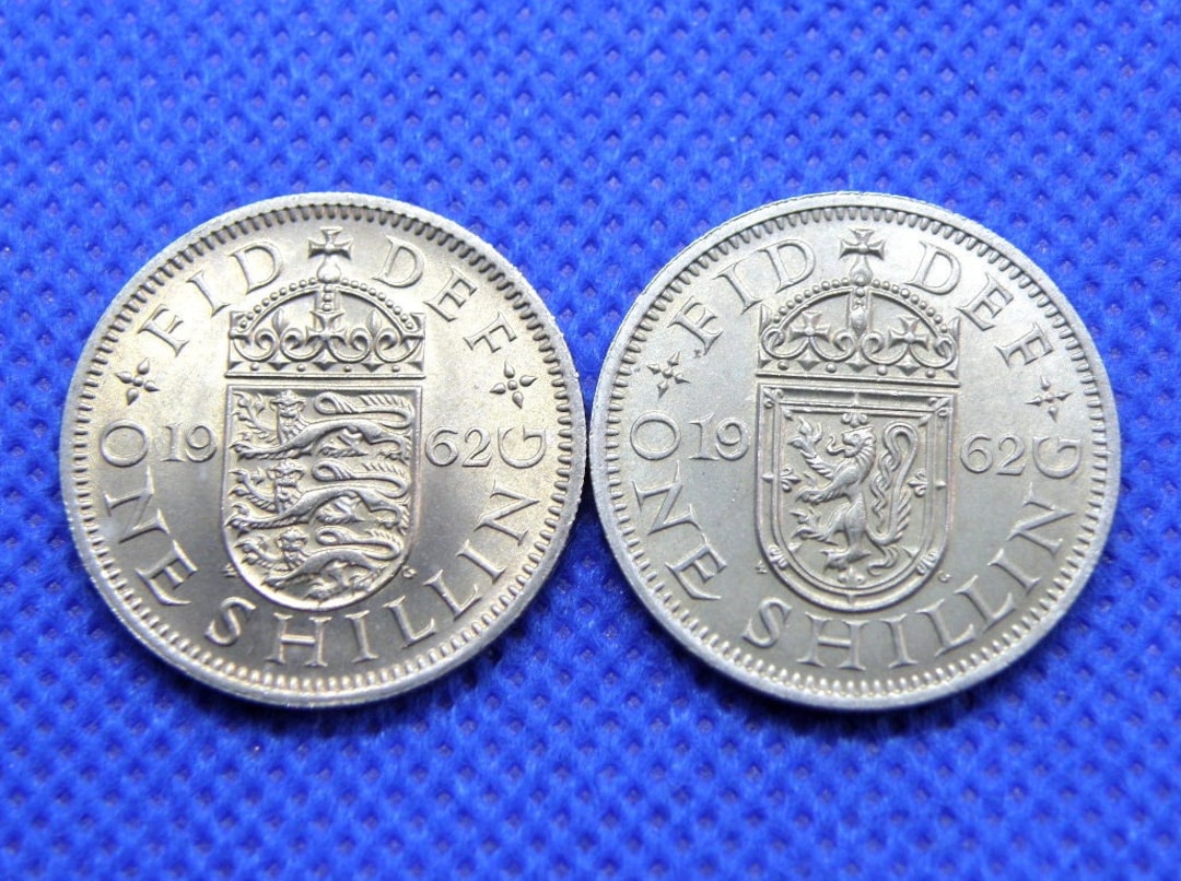 1962 Birthday SHILLING COINS English & Scottish Designs Genuine Queen ...