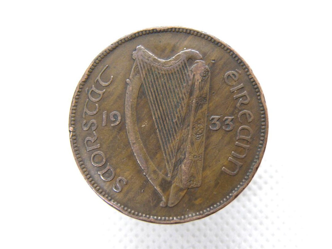 1933 IRELAND / EIRE PENNY Coin - Bronze 1d Coin - Hen & Chicks / Harp ...