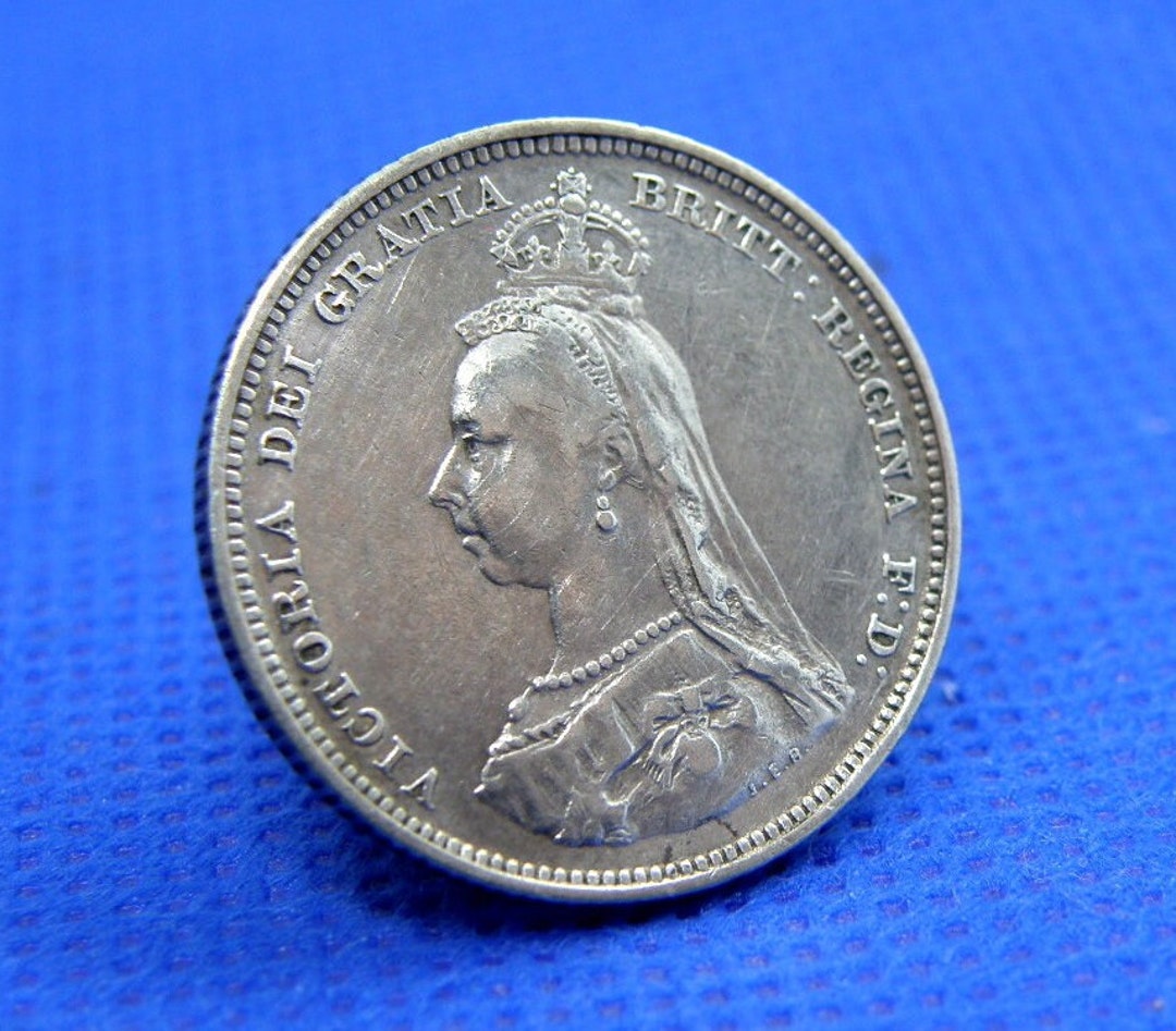 1887 SILVER SHILLING COIN Original British Queen Victoria Genuine ...
