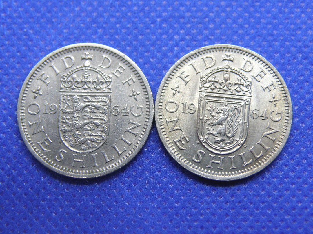 1964 Birthday SHILLING COINS English & Scottish Designs Genuine Queen ...