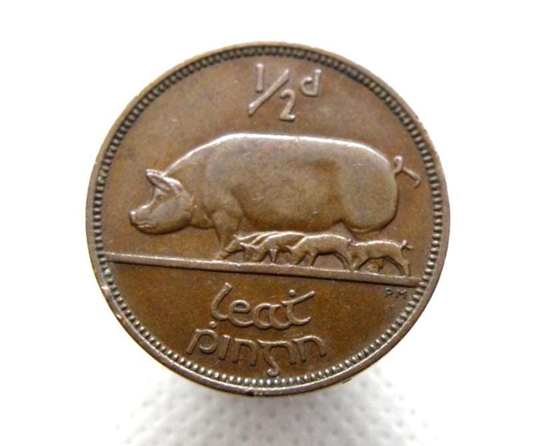 1953 IRELAND / EIRE HALFPENNY Coin - Bronze 1/2d Coin. Pig & Piglets ...