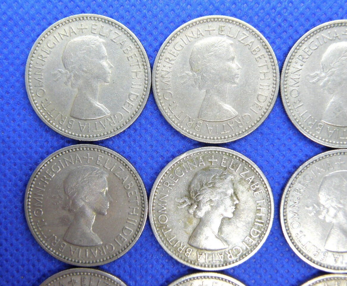 12 X 1953 ONE SHILLING COINS - English Three Lion Shield Design - Queen ...
