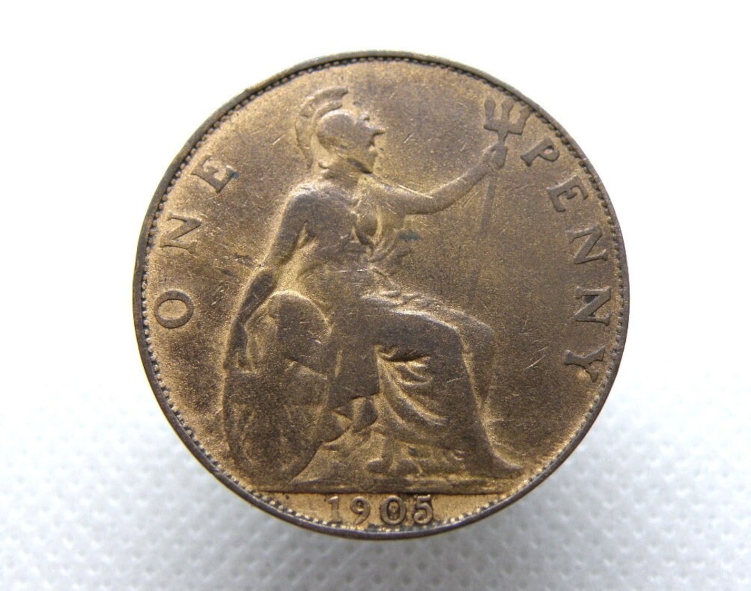 1905 PENNY COIN - King Edward VII - Bronze - One Penny 1d - Genuine ...