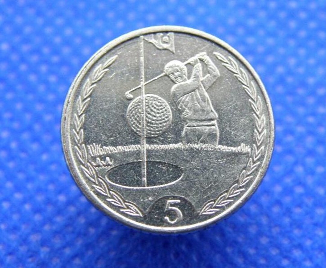 1997 ISLE of MAN Golf Five Pence Coin - Queen Elizabeth II - Golfer ...