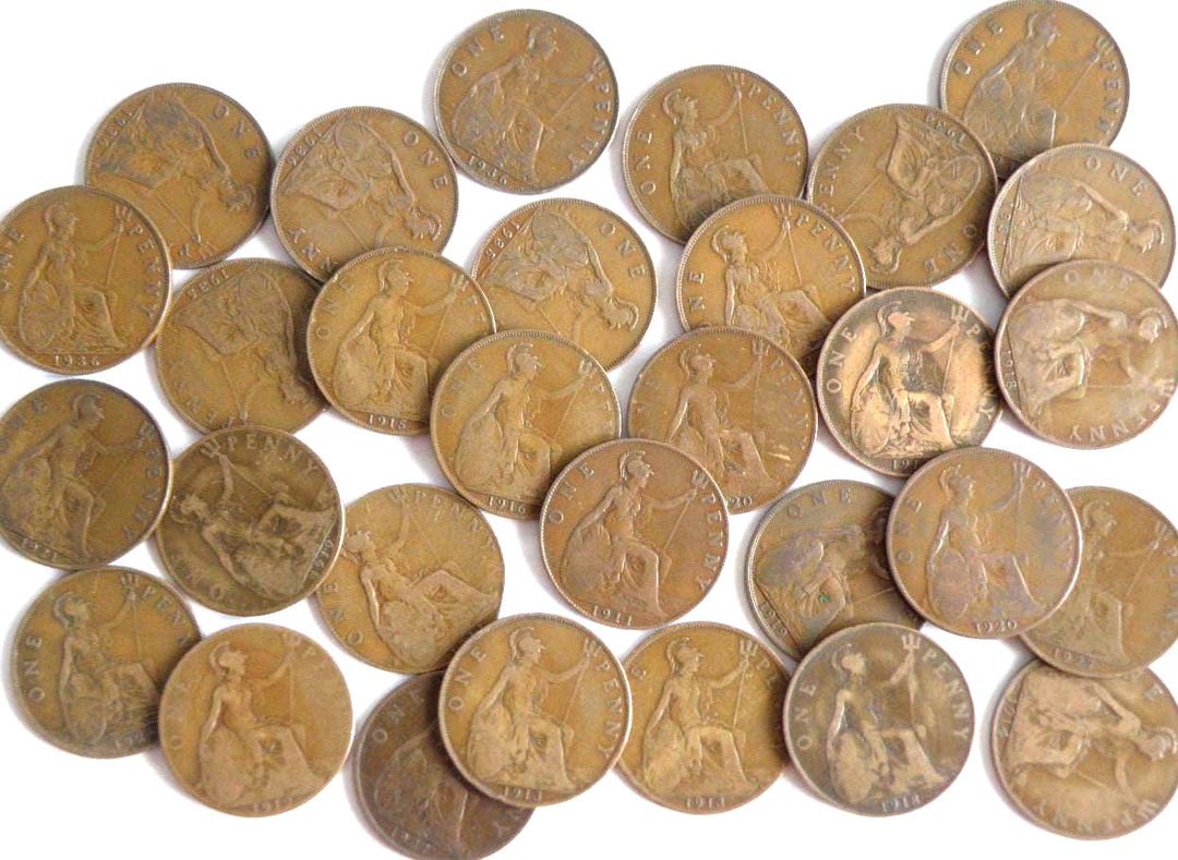 30 Old British Penny Coins - Original Large 1d Coins - Range 1911-1936 ...