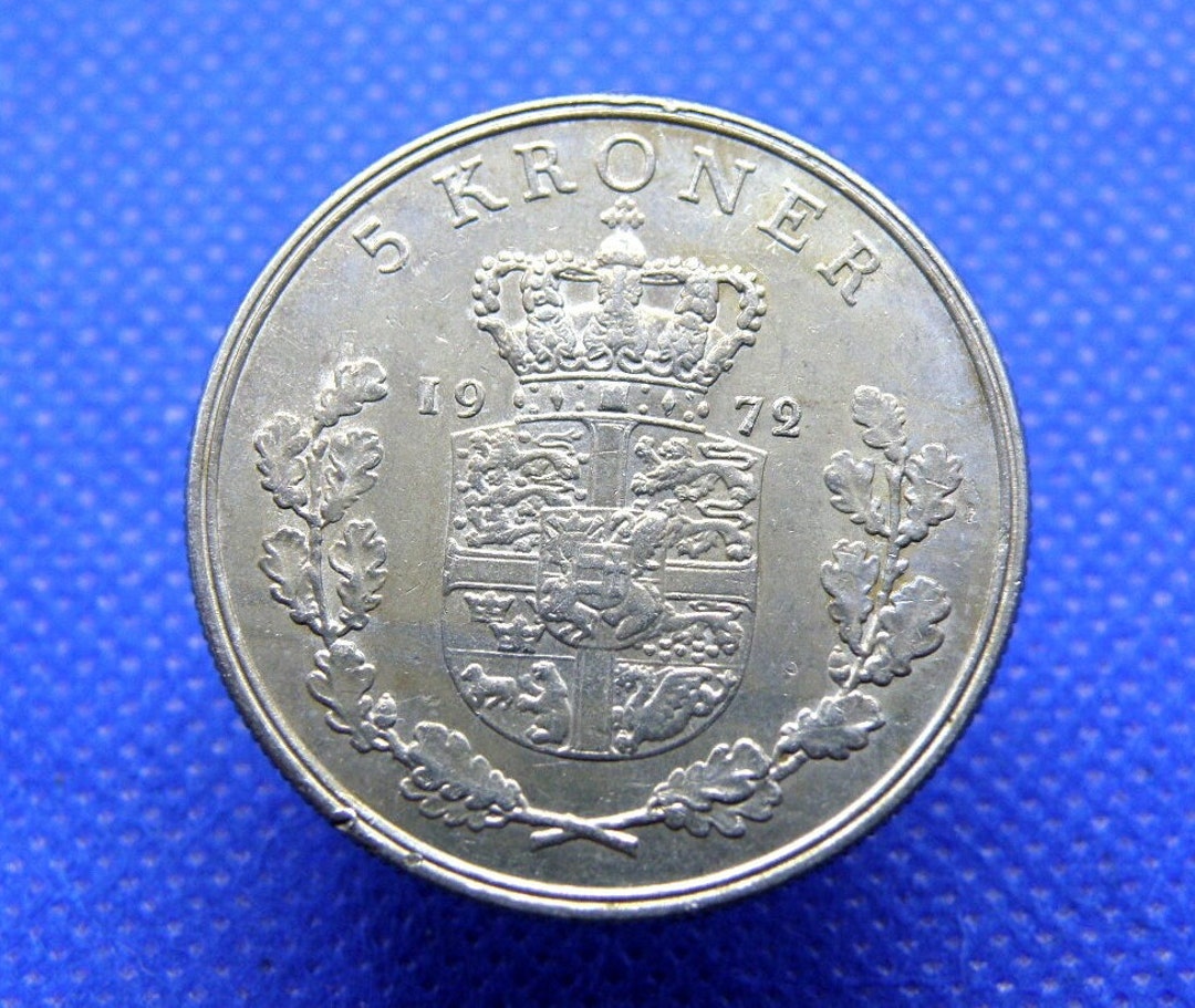 DENMARK 5 KRONER COIN - 1972 King Frederik I.X. - Genuine European ...