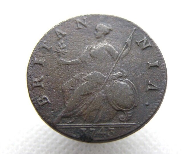 1743 HALFPENNY COIN - Original Copper 1/2d Coin. King George II - Good ...