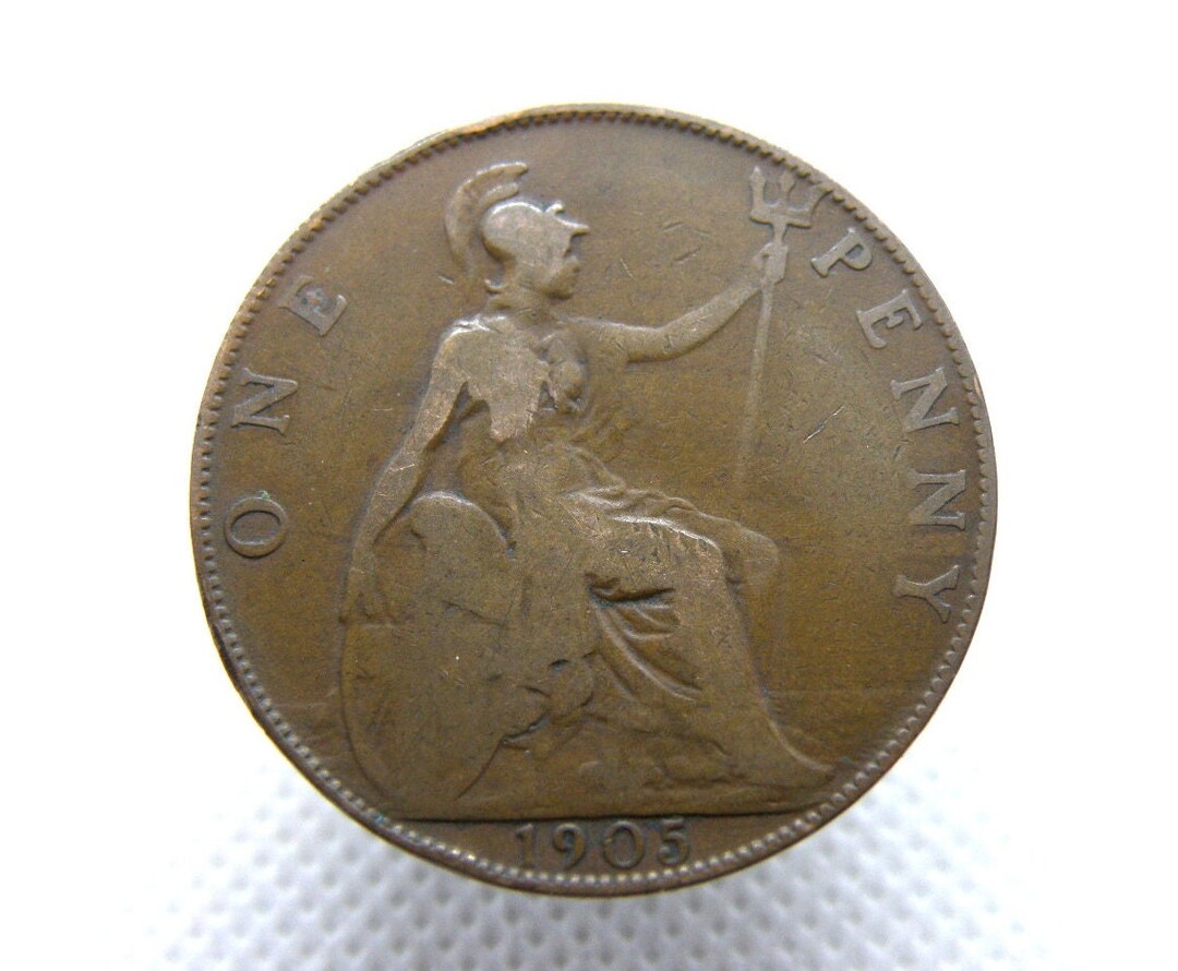 1905 PENNY COIN King Edward VII Bronze One Penny Coin. Original Coin. Bare Head Portrait ...