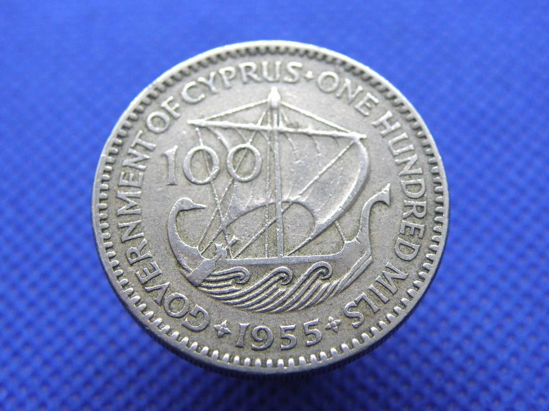 CYPRUS 1955 COIN - 100 Mils Coin - Vintage Galley Design - Genuine ...