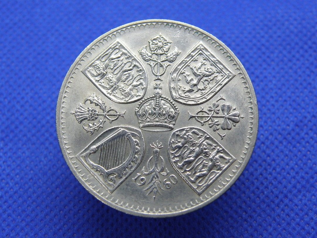 1960 BRITISH CROWN COIN Queen Elizabeth I.I. Original Five Shilling ...