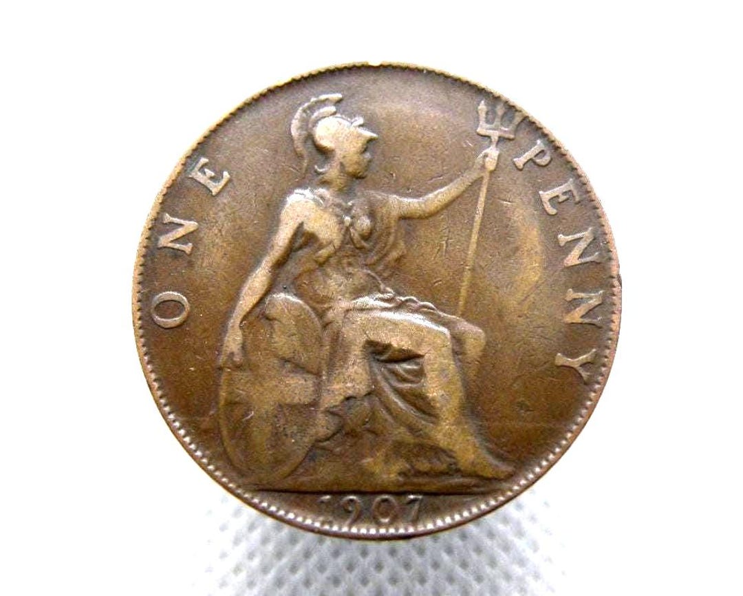 1907 PENNY COIN - King Edward VII - Bronze - One Penny Coin. Original ...