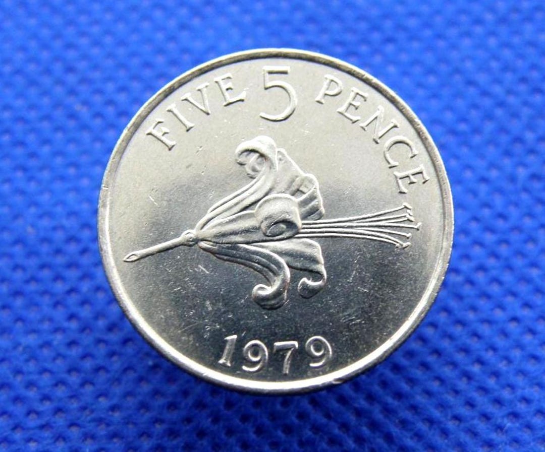 1979 GUERNSEY FIVE PENCE Coin - Channel Islands Coin - Guernsey Lily ...