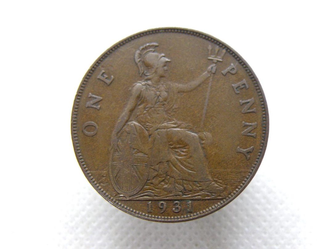 1931 PENNY COIN - King George V - Bronze - Large 1d Coin - Original Old ...