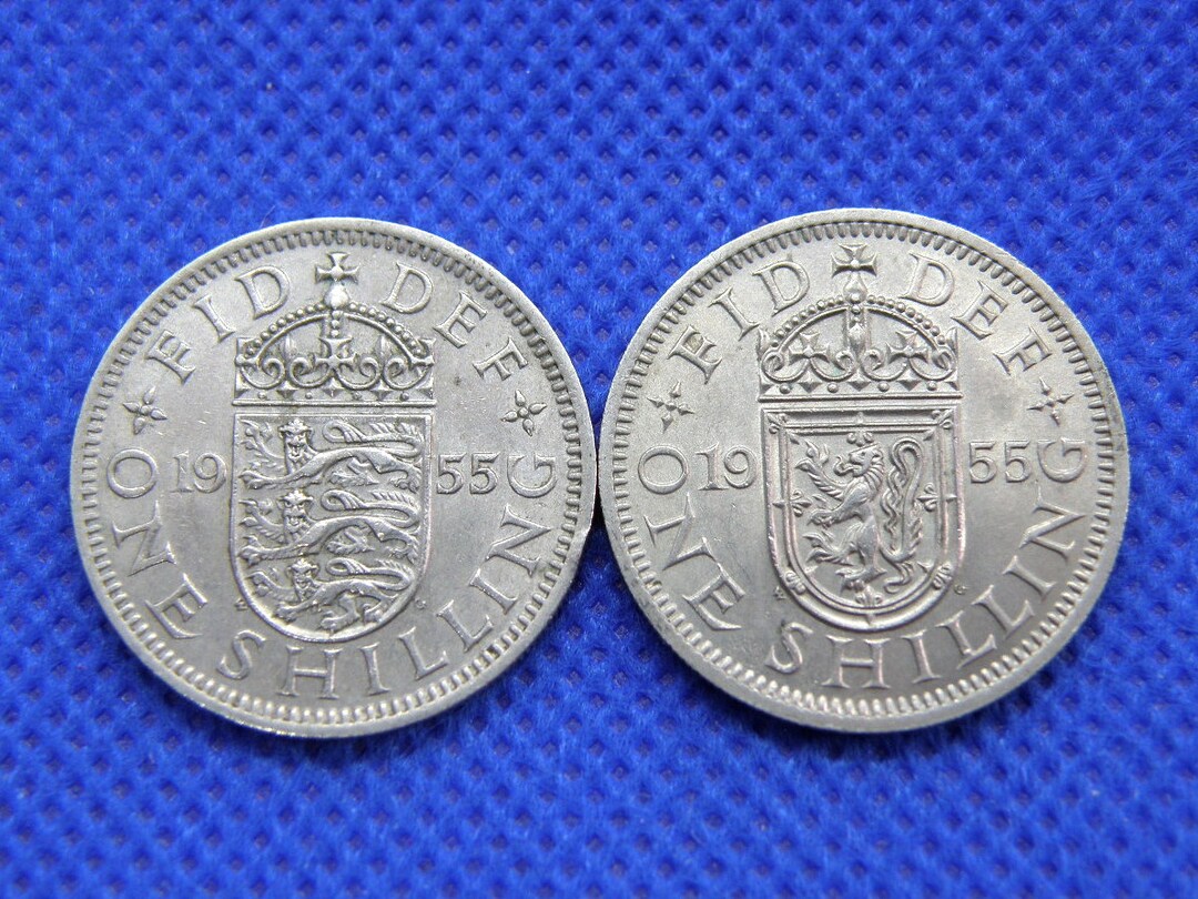 1955 Birthday SHILLING COINS English & Scottish Designs Genuine Queen ...