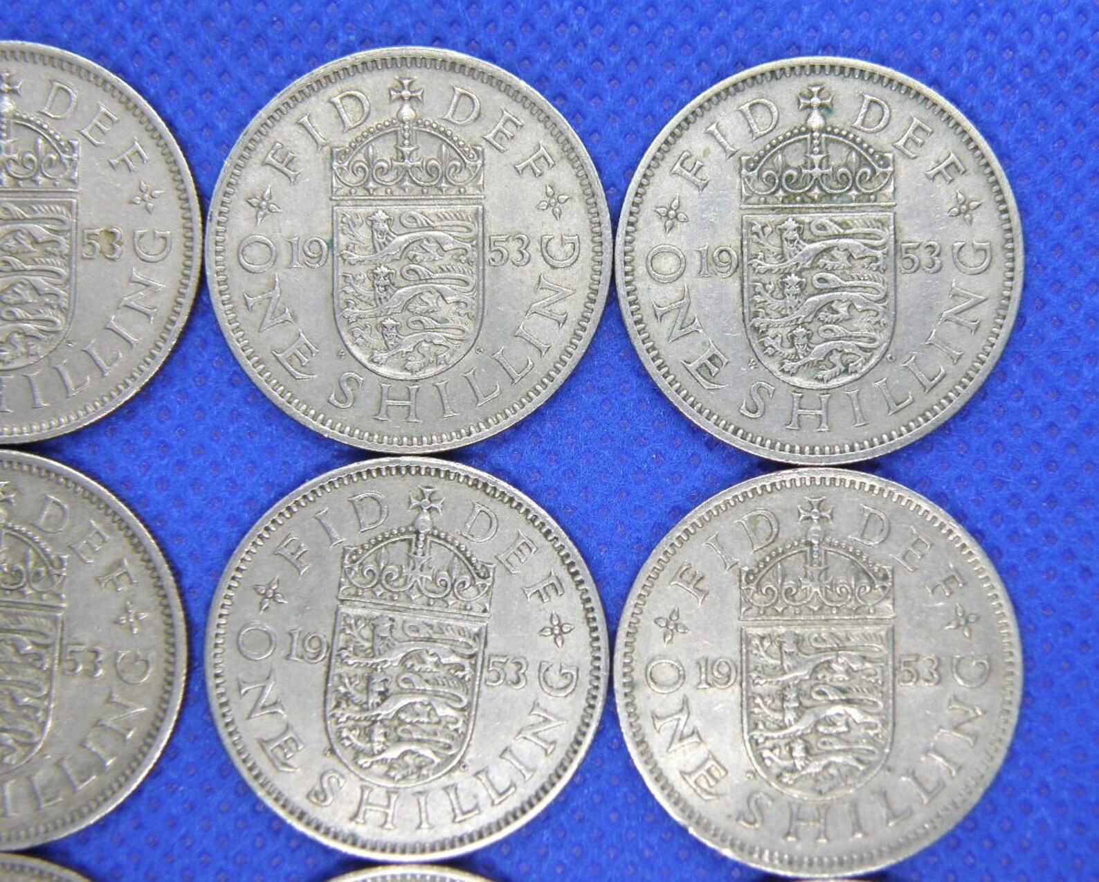 12 X 1953 ONE SHILLING COINS - English Three Lion Shield Design - Queen ...