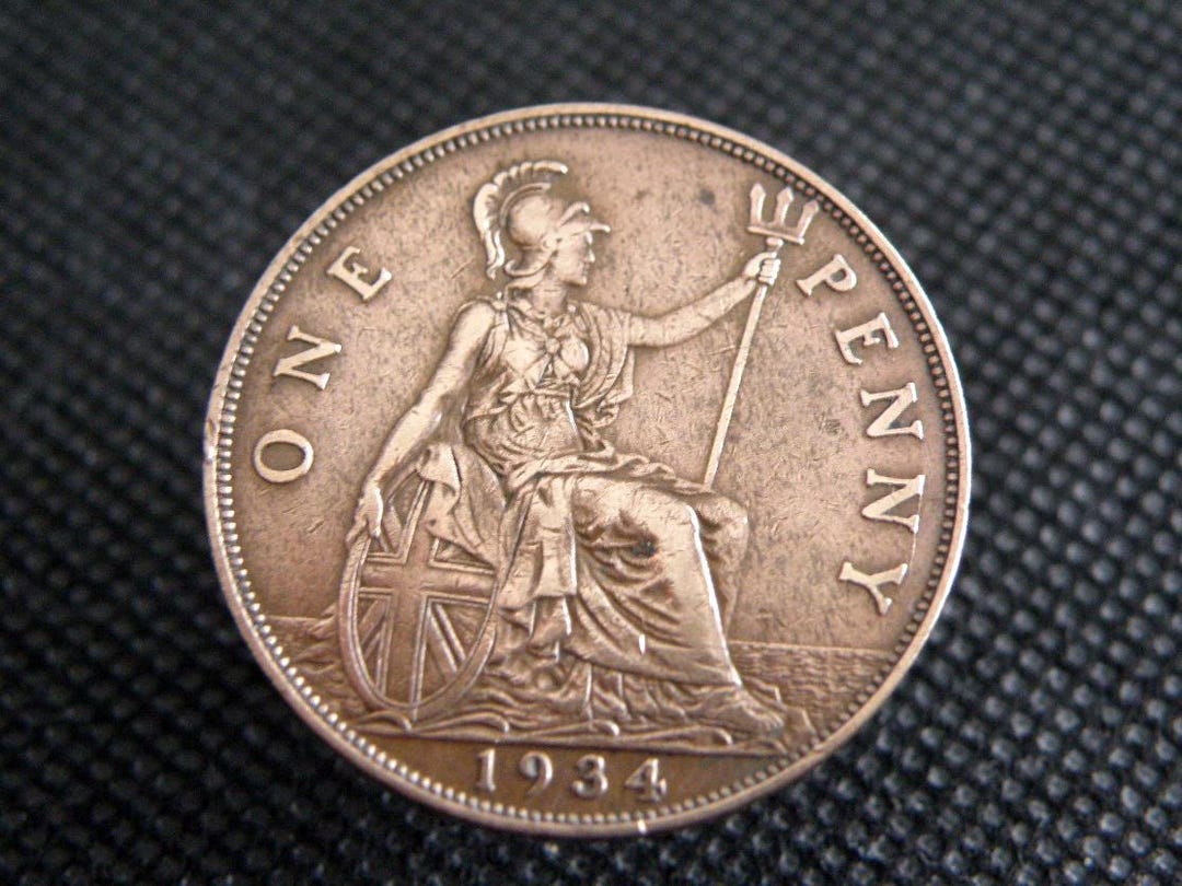 1934 90th Birthday British PENNY COIN - King George V - Bronze - 1d ...